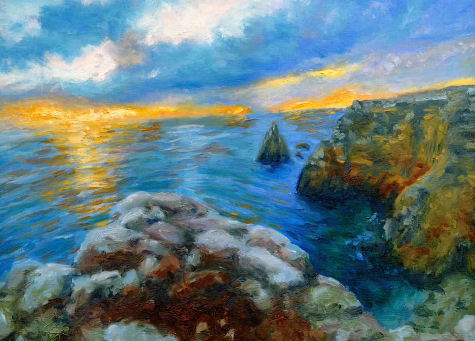 CliffSide Ocean Skies | Sunset Landscape Original Oil Painting - Andrew ...