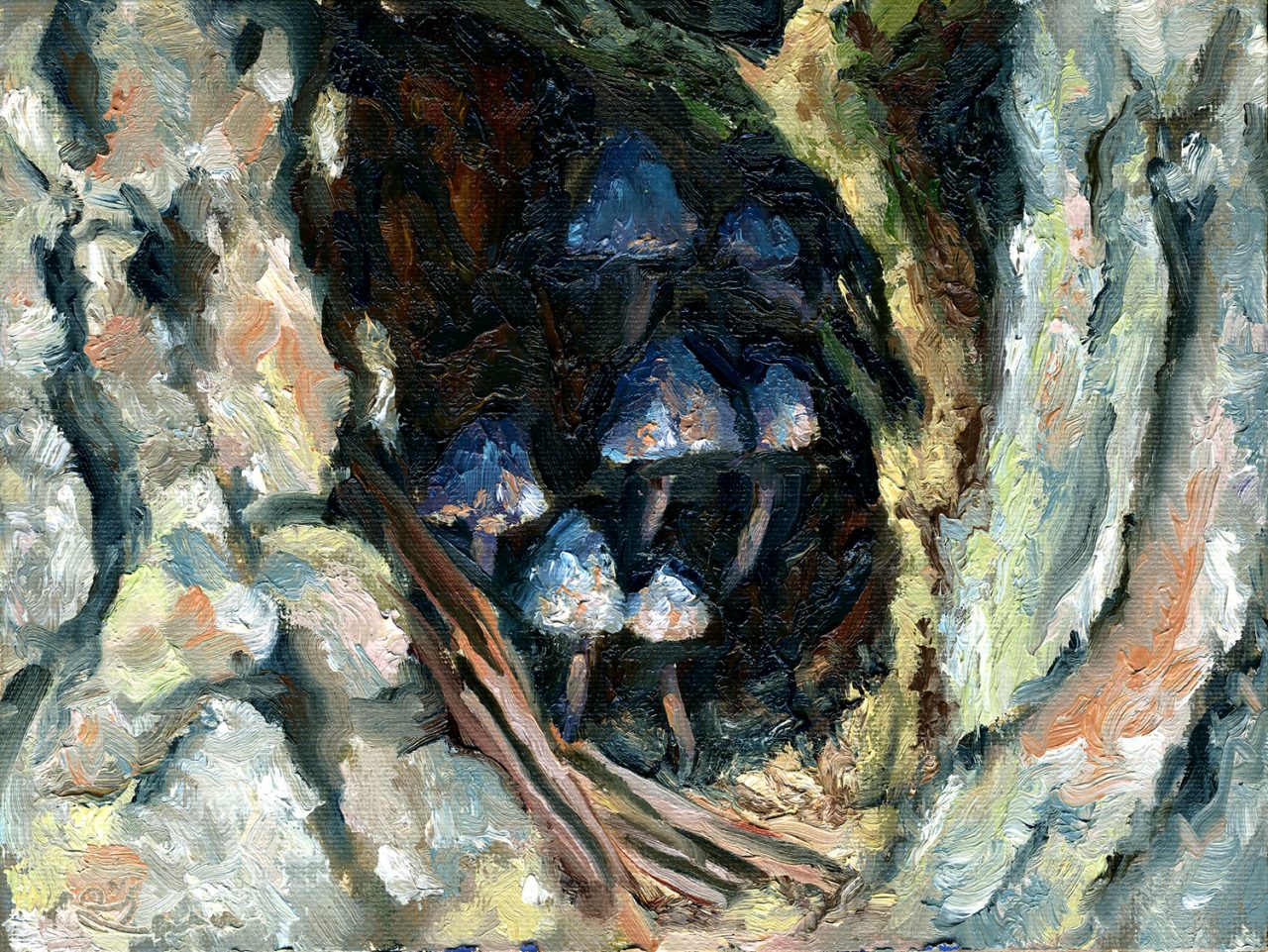 Miracle Mushrooms in Tree Hollow | Original Oil Painting - Andrew Gaia ...